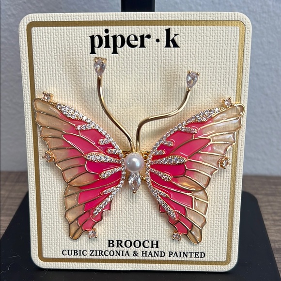 Piper | Jewelry | Piper K Pink And Gold Butterfly Brooch | Poshmark
